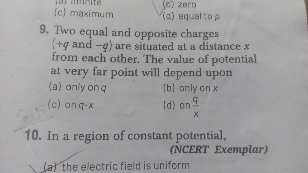 In a region of constant potential, (NCERT Exemplar) | Filo
