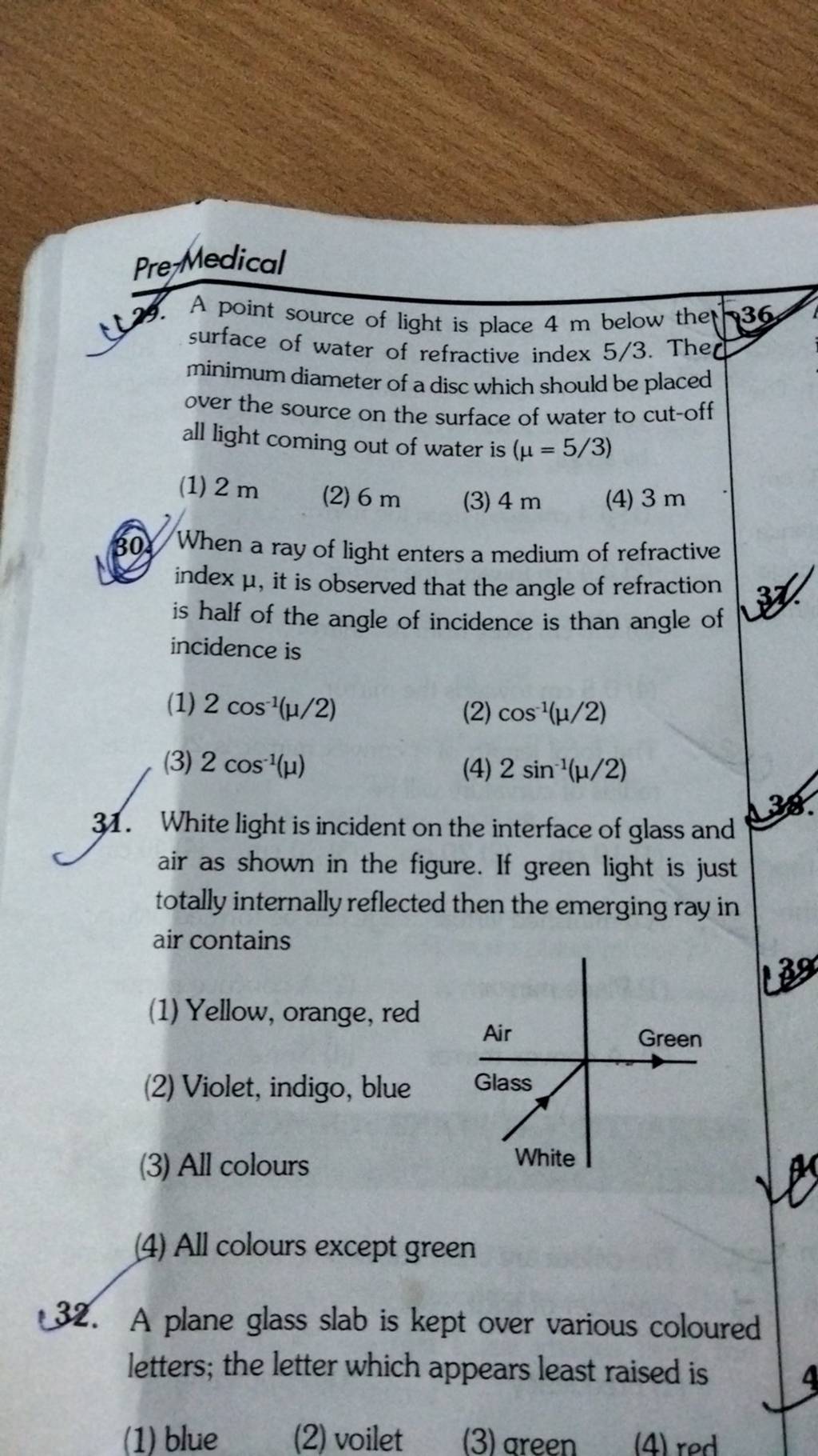 A plane glass slab is kept over various coloured letters; the letter whic..