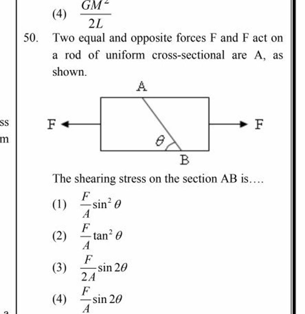 Two equal and opposite forces mathrmF and mathrmF act on a rod of uniform..