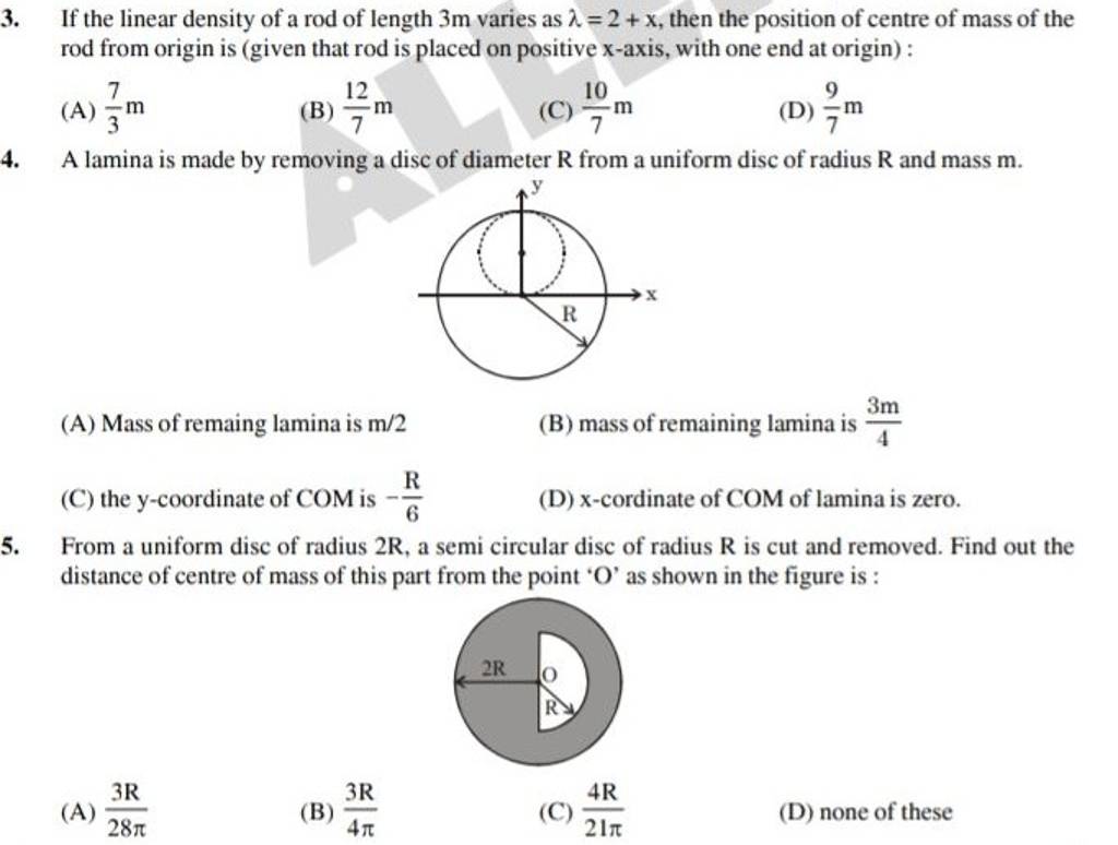 From a uniform disc of radius 2mathrmR, a semi circular disc of radius ma..