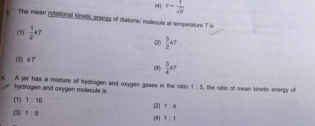 A jar has a mixture of hydrogen and oxygen gases in the ratio 1:5, the ra..