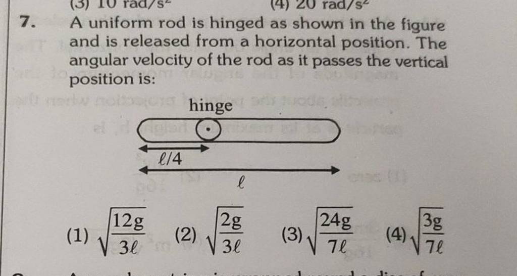 A uniform rod is hinged as shown in the figure and is released from a hor..