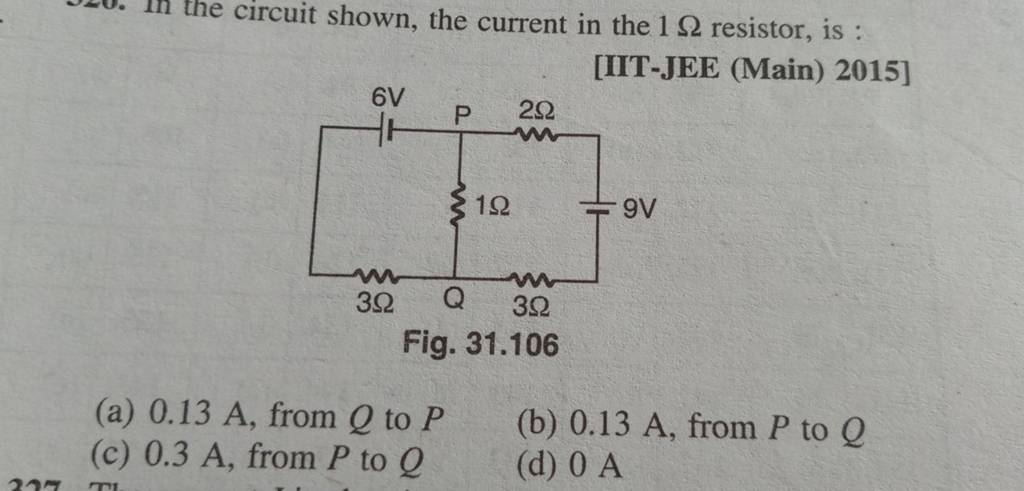 In the circuit shown, the current in the 1Omega resistor, is : [IIT-JEE