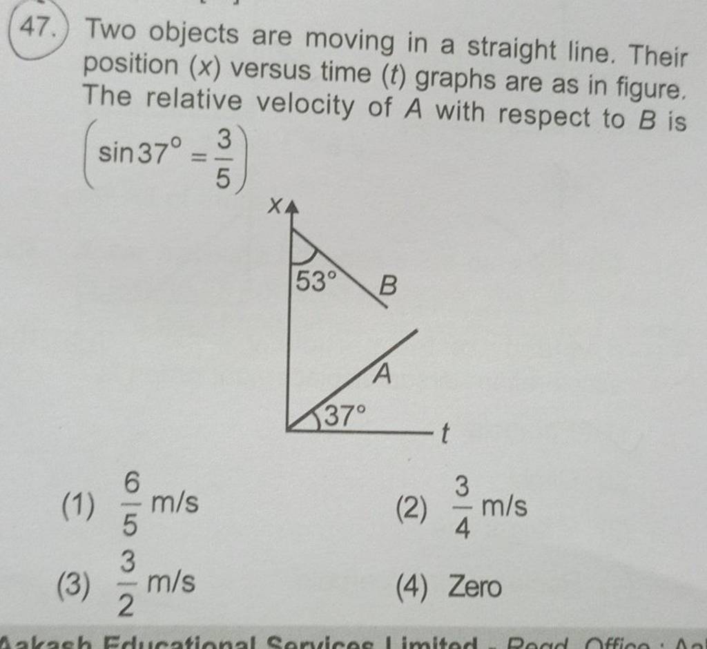 Two objects are moving in a straight line. Their position (x) versus time..