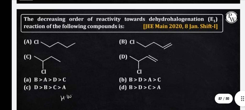 The decreasing order of reactivity towards dehydrohalogenation (E1 ) reac..