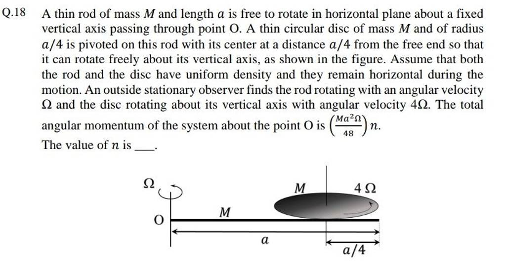 Q.18 A thin rod of mass M and length a is free to rotate in horizontal pl..