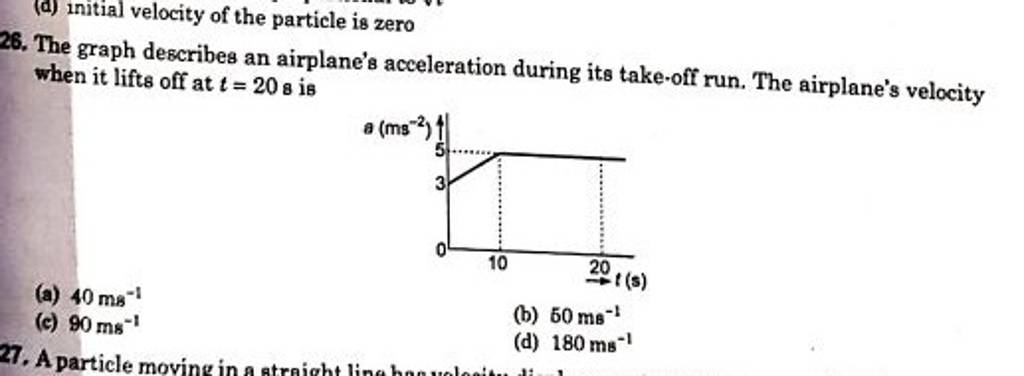The graph describes an airplane's acceleration during its take-off run. T..