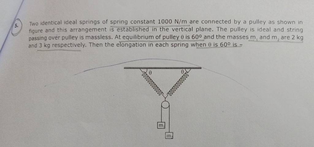 5. Two identical ideal springs of spring constant 1000 N/m are connected 5. Two identical ideal springs of spring constant 1000 N/m are connected