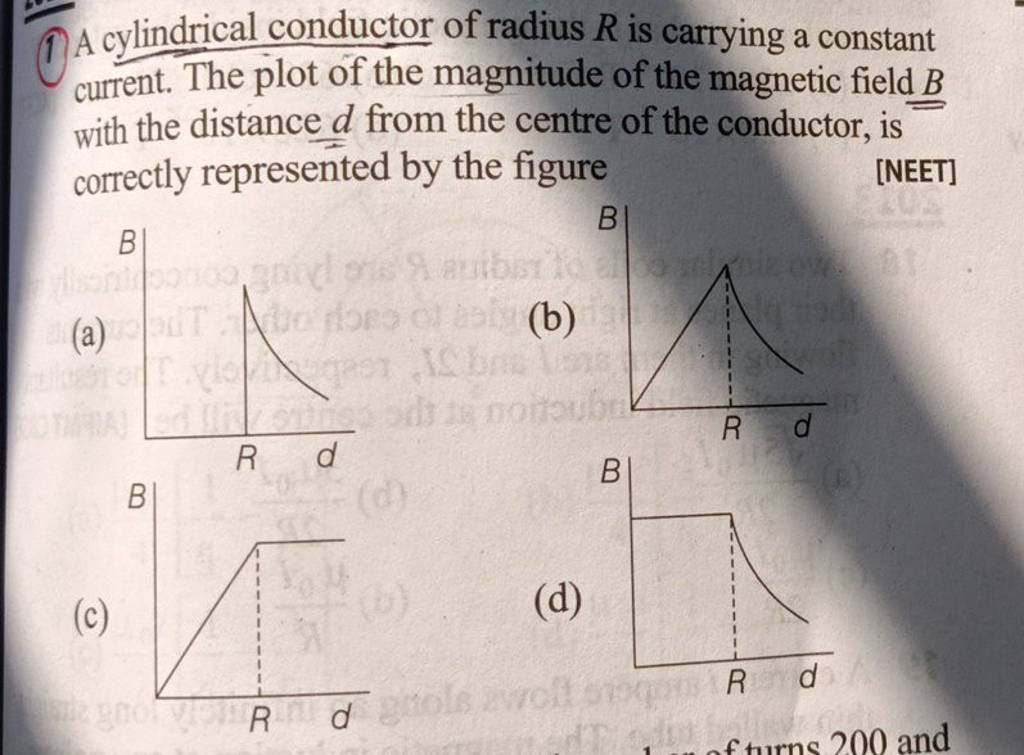 (1) A cylindrical conductor of radius R is carrying a constant current. T..