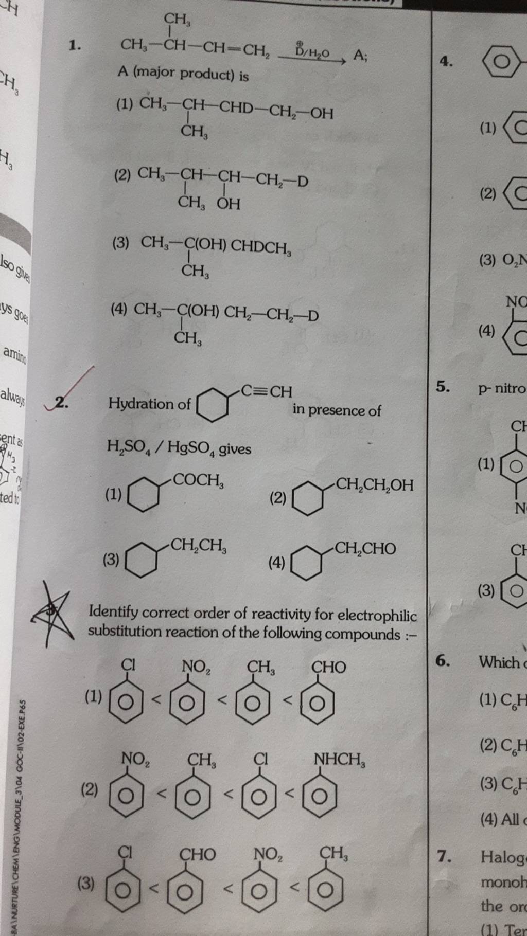 Identify Correct Order Of Reactivity For Electrophilic Substitution React