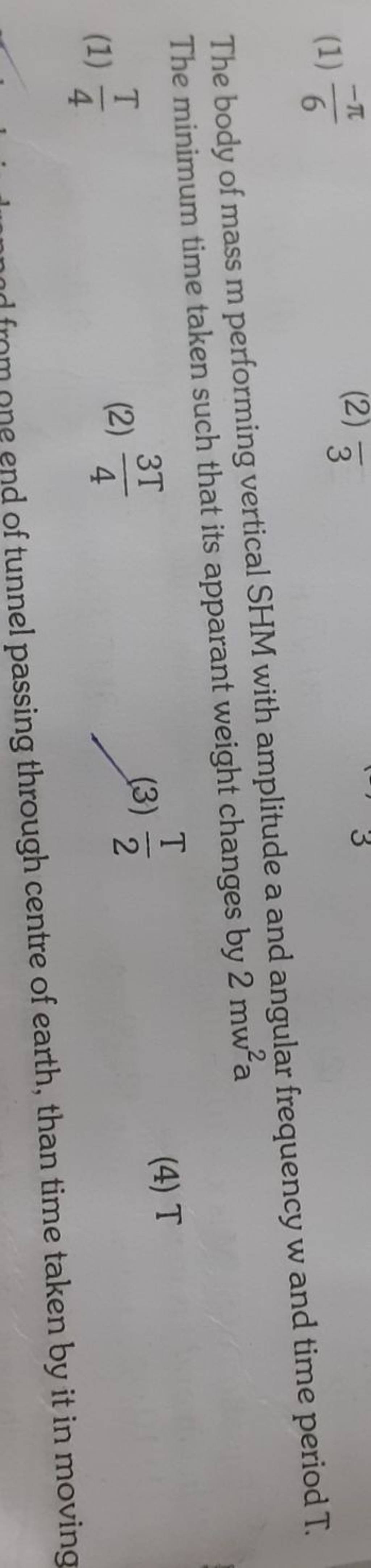 The body of mass m performing vertical SHM with amplitude a and angular f..