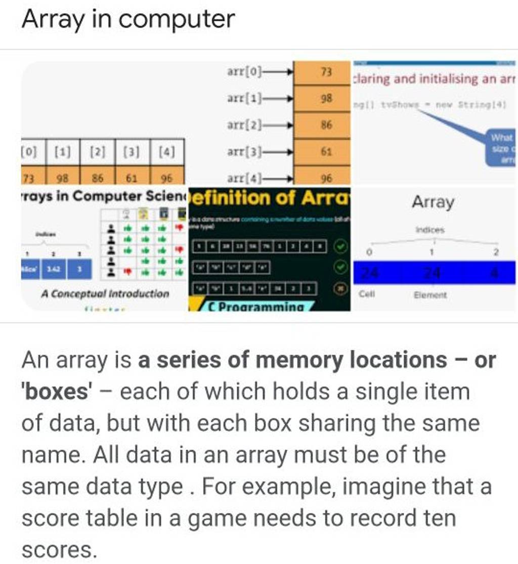 Array In Computer An Array Is A Series Of Memory Locations Or Boxes