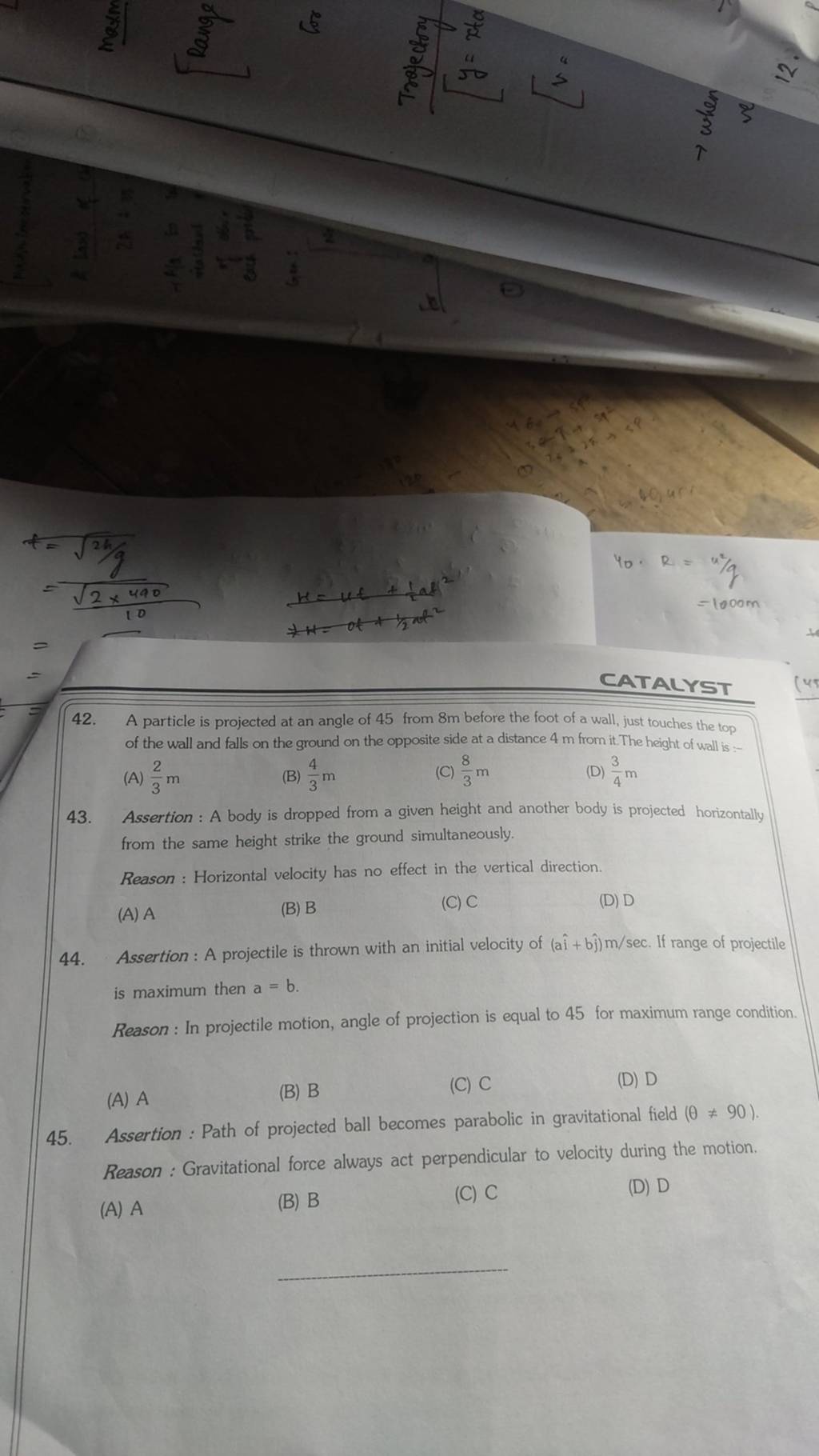 A Particle Is Projected At An Angle Of 45 From 8 M Before The Foot Of A W