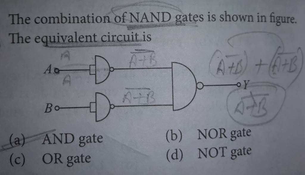 The combination of NAND gates is shown in figure. The equivalent circuit