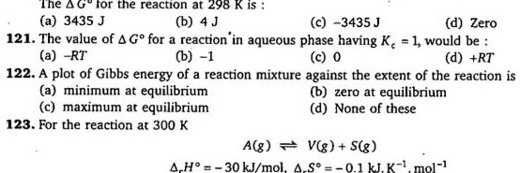 A Plot Of Gibbs Energy Of A Reaction Mixture Against The Extent Of The Re
