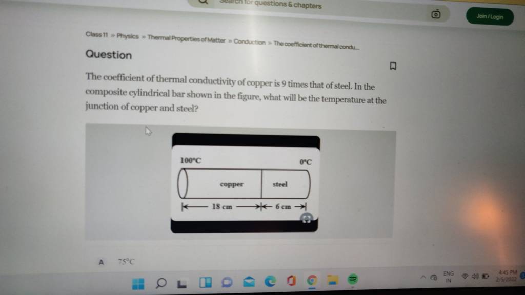 Question The coefficient of thermal conductivity of copper is 9 times tha..