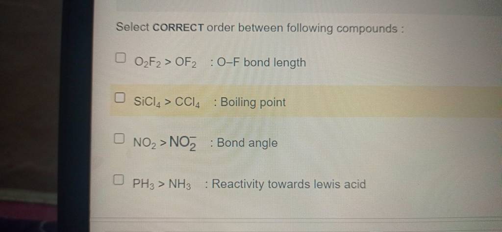 Select CORRECT order between following compounds : | Filo