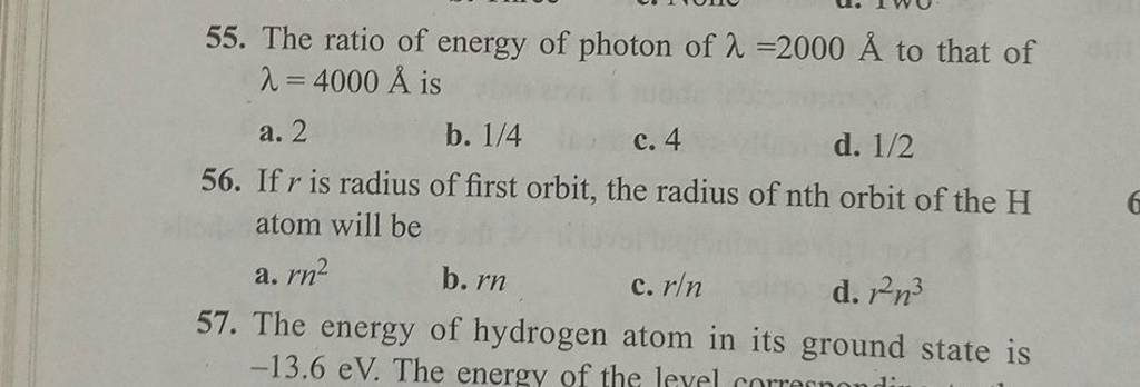 If R Is Radius Of First Orbit The Radius Of Nth Orbit Of The H Atom Will