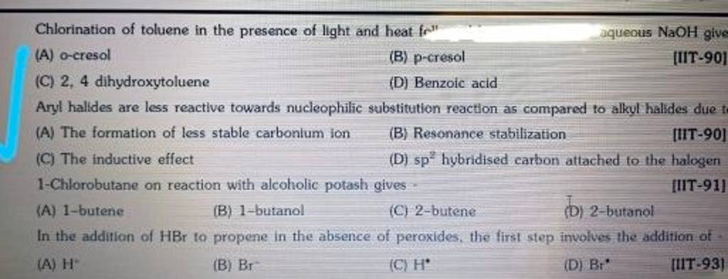 Chlorination of toluene in the presence of light and heat fo" | Filo