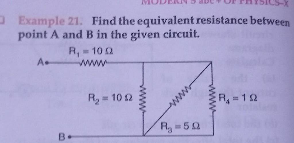 Example 21. Find the equivalent resistance between point A and B in the g..