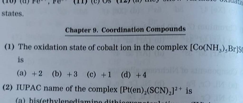 Chapter 9 Coordination Compounds 1 The Oxidation State Of Cobalt Ion I
