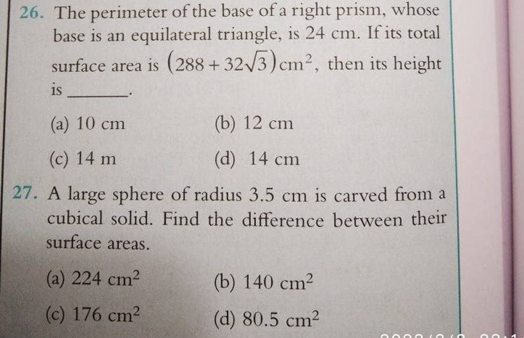 The perimeter of the base of a right prism, whose base is an equilateral
