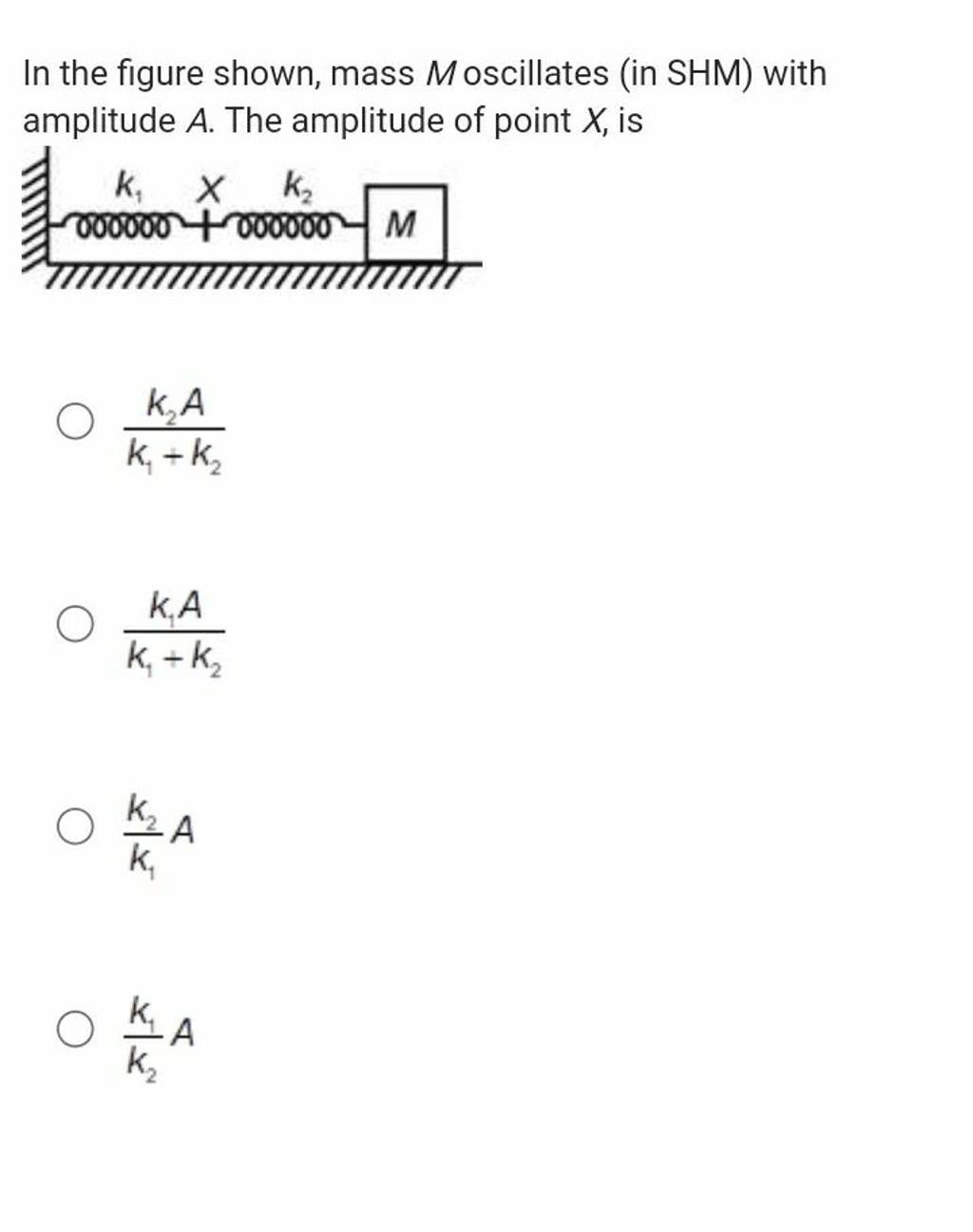 In the figure shown, mass M oscillates (in SHM) with amplitude A. The amp..