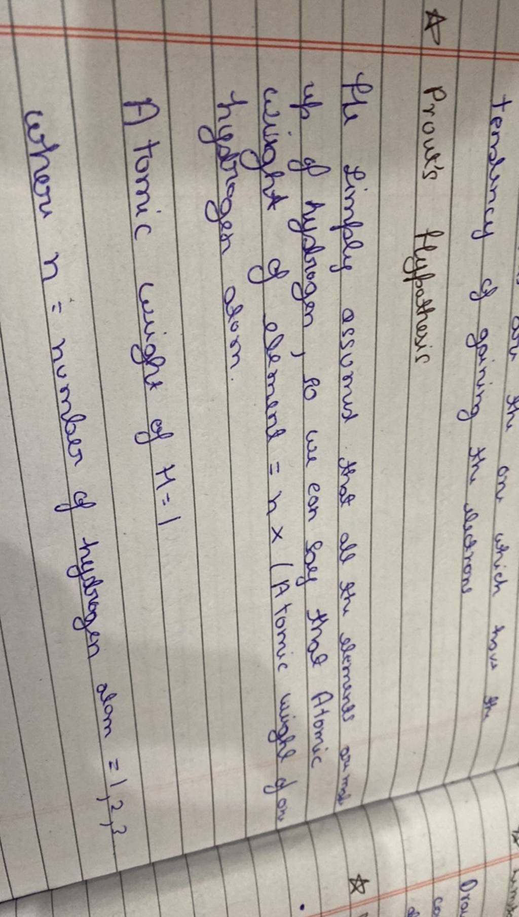 temlincy of goining the wherons A Prout's Hypothesis up, of hyslrogen, so..