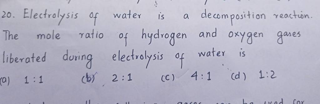 Electrolysis of water is a decomposition reaction. The mole ratio of hydr..