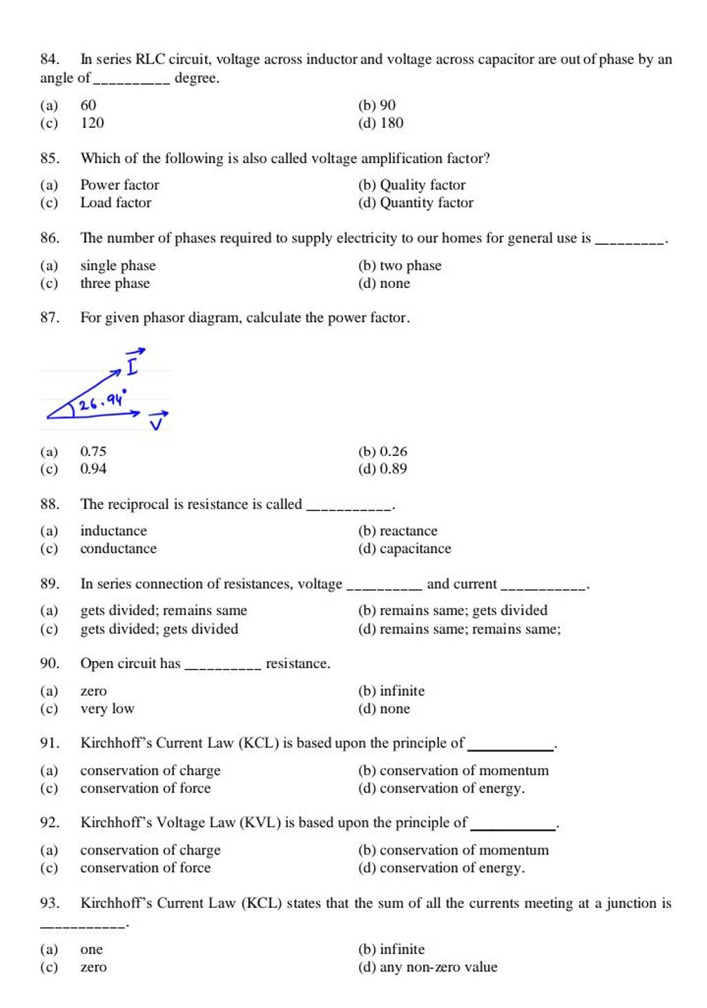 For Given Phasor Diagram Calculate The Power Factor Filo 5469