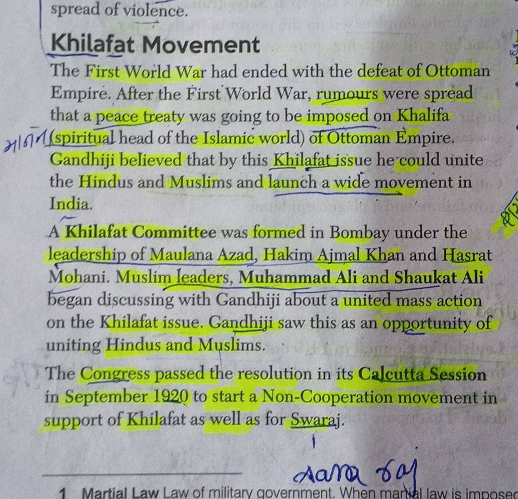 spread of violence. Khilafat Movement The First World War had ended with