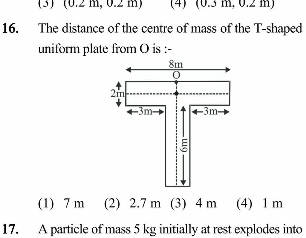 16. The distance of the centre of mass of the T-shaped uniform plate from..