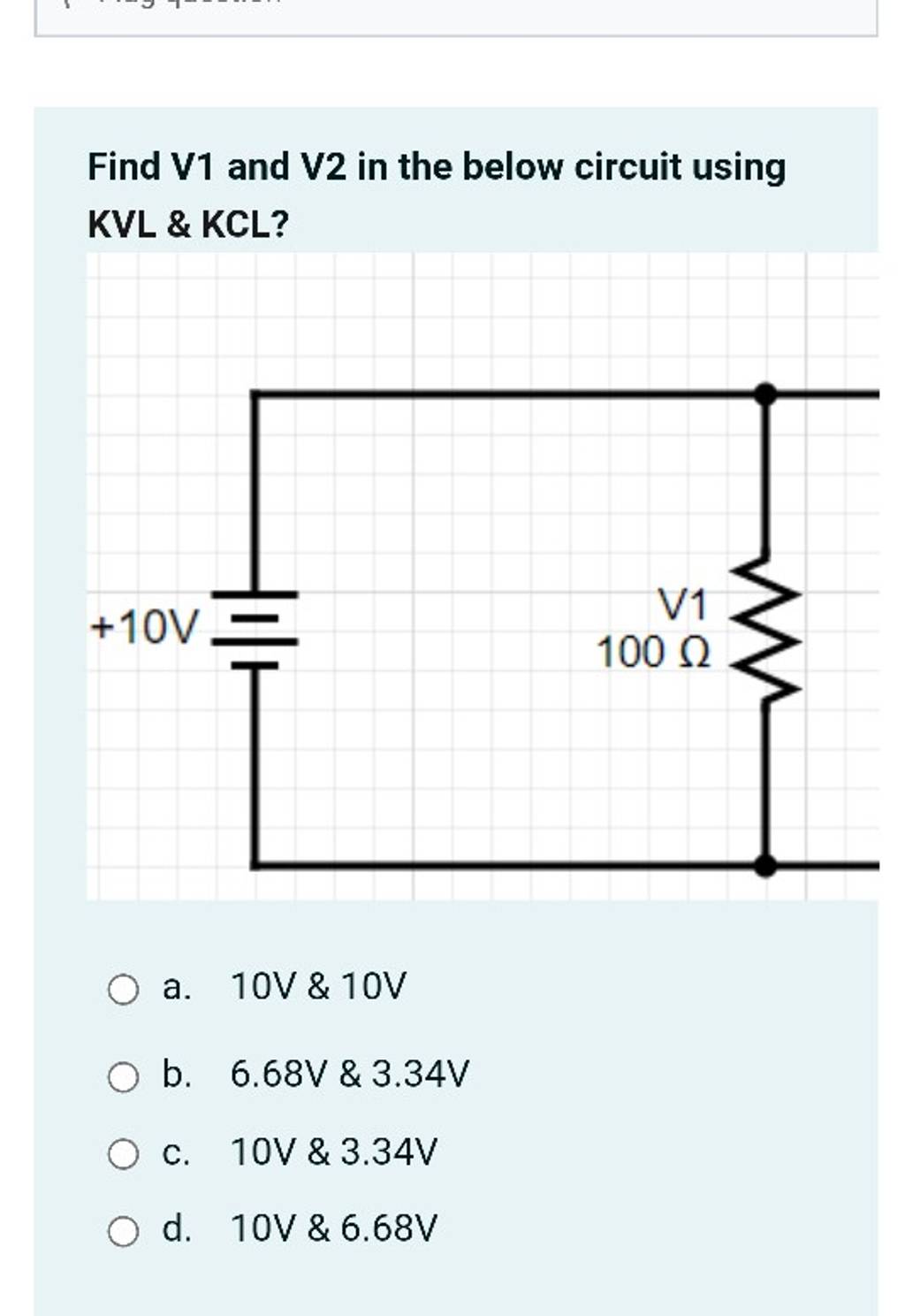 Find V1 and V2 in the below circuit using KVL \& KCL? | Filo