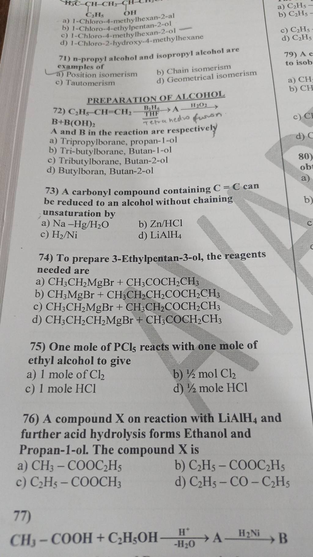 One mole of PCl5 reacts with one mole of ethyl alcohol to give | Filo One mole of PCl5 reacts with one mole of ethyl alcohol to give | Filo