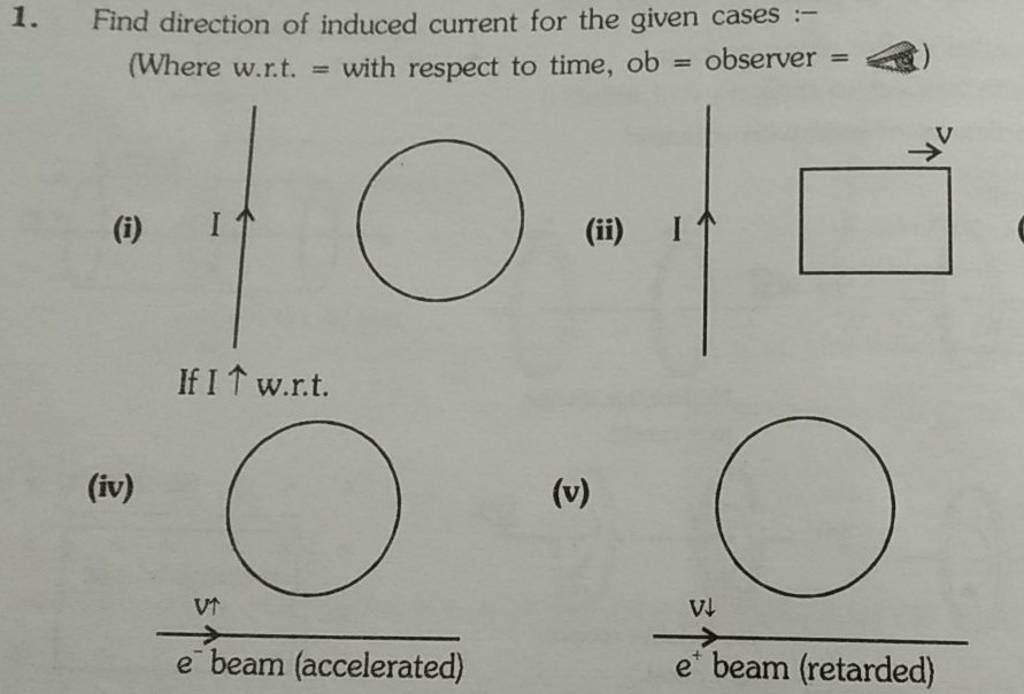 1. Find direction of induced current for the given cases :- (Where w.r.t...