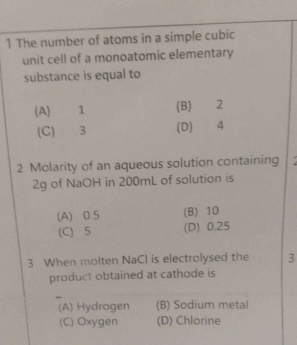 1 The number of atoms in a simple cubic unit cell of a monoatomic element..