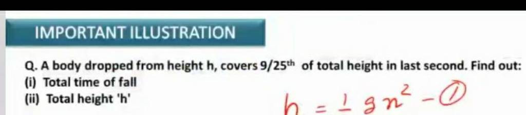 IMPORTANT ILLUSTRATION Q. A body dropped from height h, covers 9/25th of..
