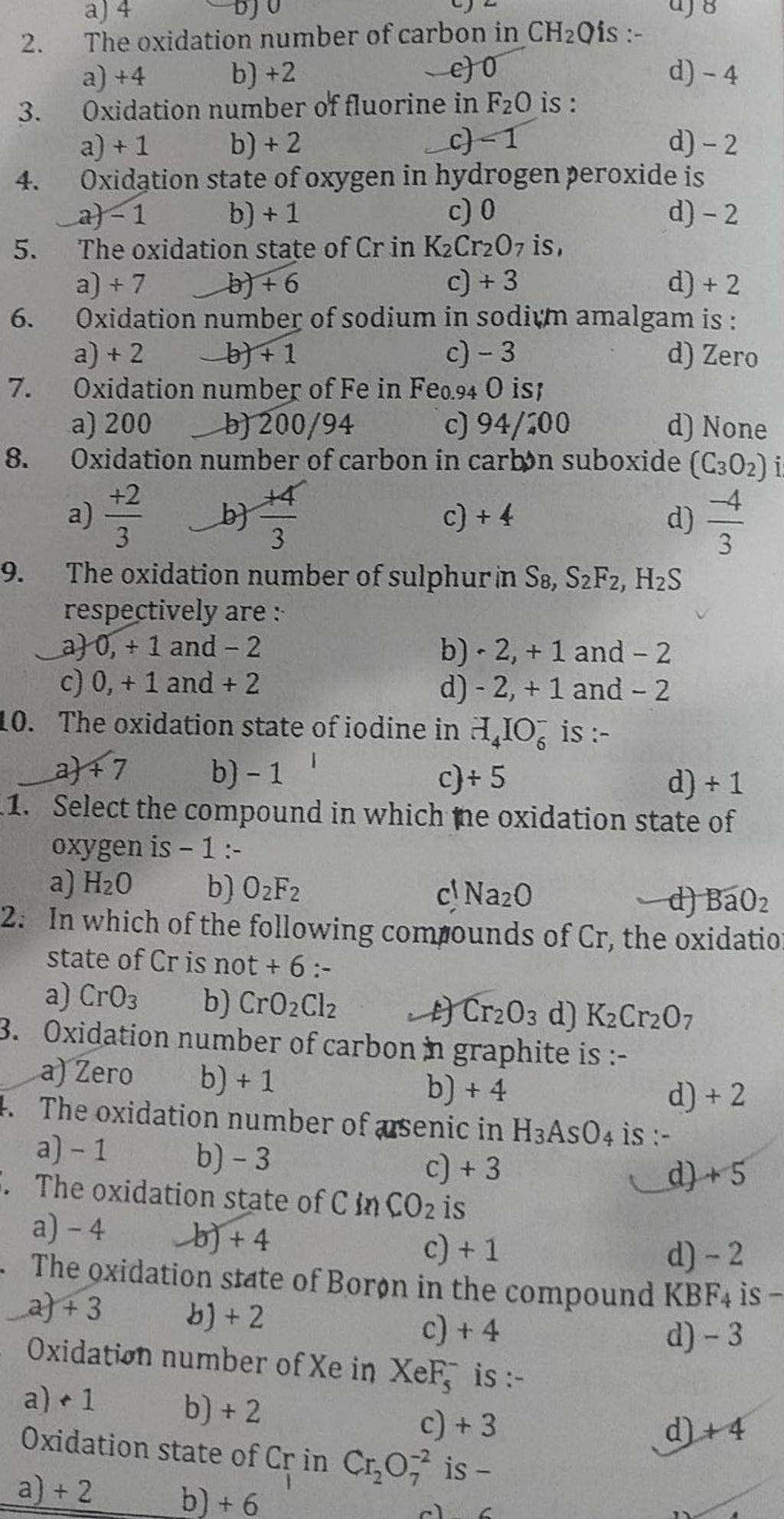 Cr2 O3 D K2 Cr2 O7 3 Oxidation Number Of Carbon In Graphite Is