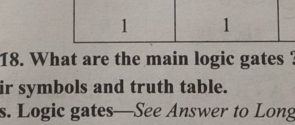 18. What are the main logic gates ir symbols and truth table. S. Logic ga..