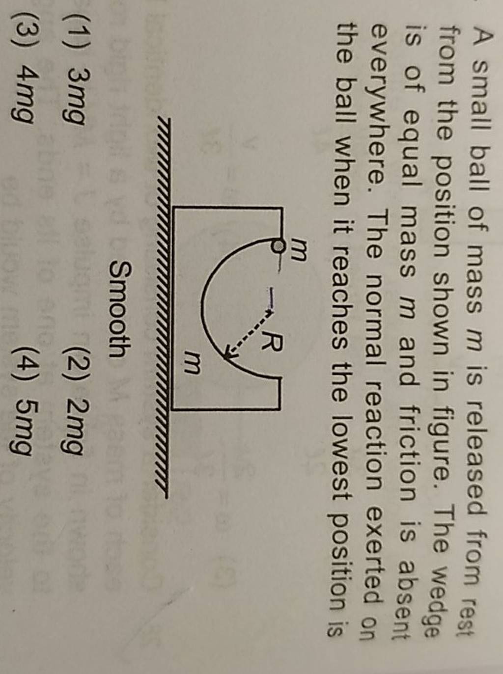A small ball of mass m is released from rest from the position shown in f..