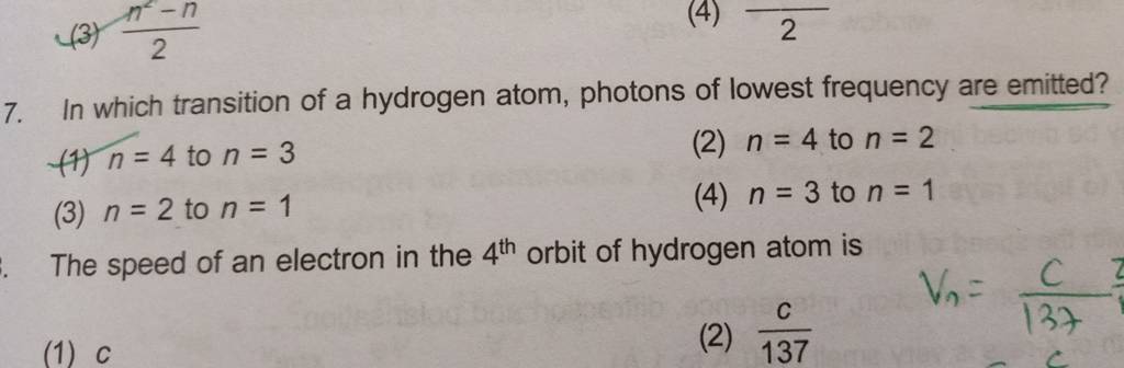 The Speed Of An Electron In The 4th Orbit Of Hydrogen Atom Is Filo
