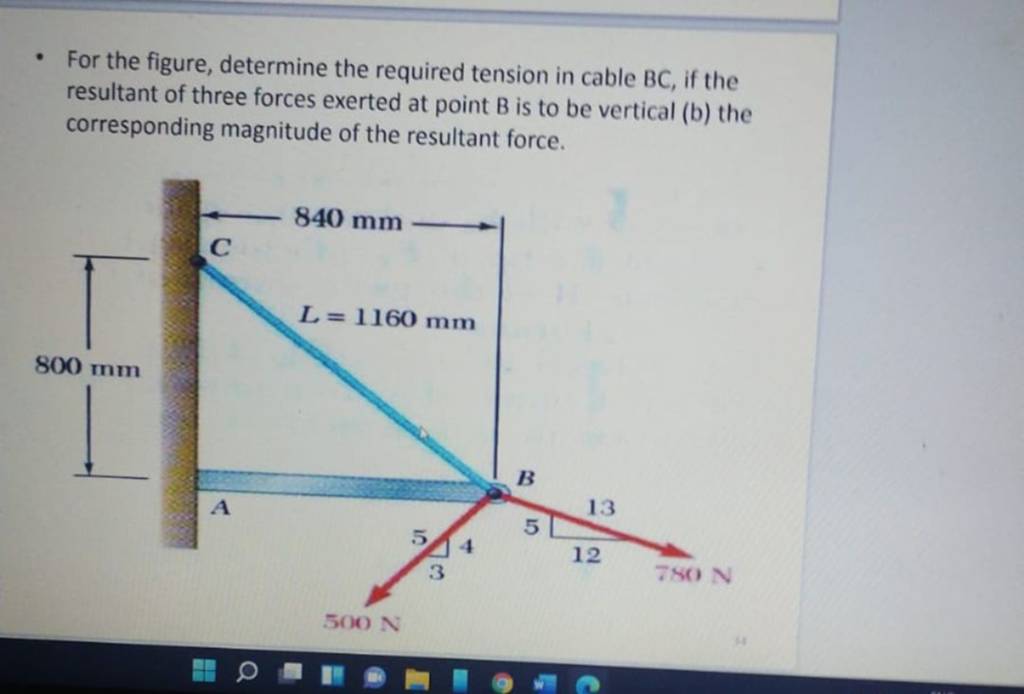 - For the figure, determine the required tension in cable BC, if the resu..
