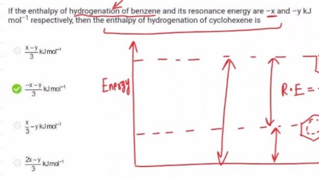 If the enthalpy of hydrogenation of benzene and its resonance energy are