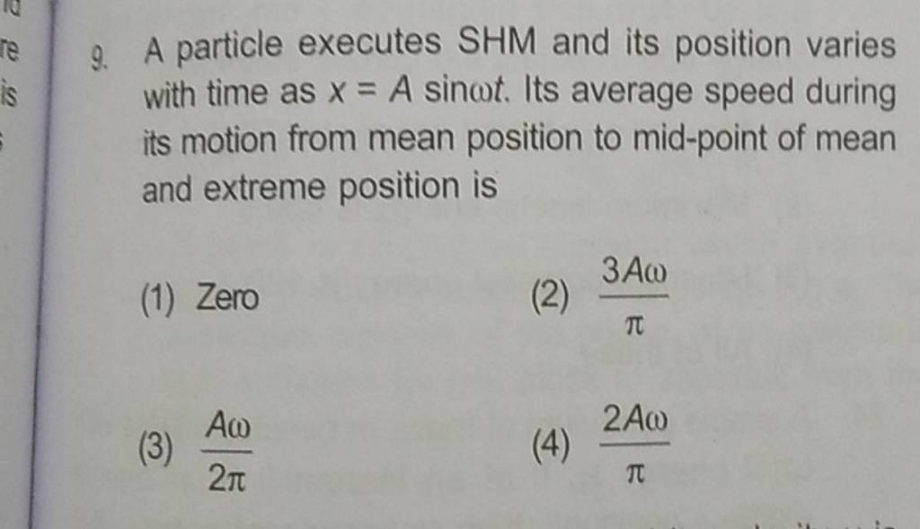 A particle executes SHM and its position varies with time as x=A sin\omeg..