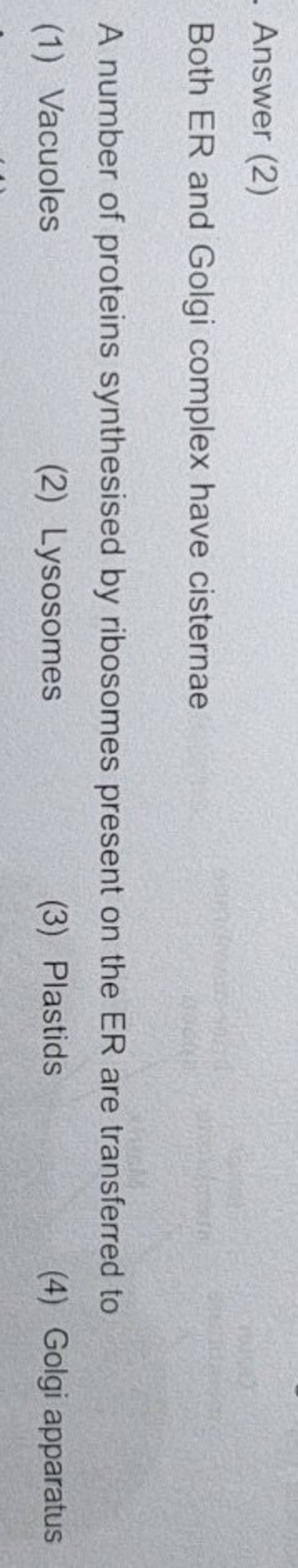 Answer (2) Both ER and Golgi complex have cisternae A number of proteins