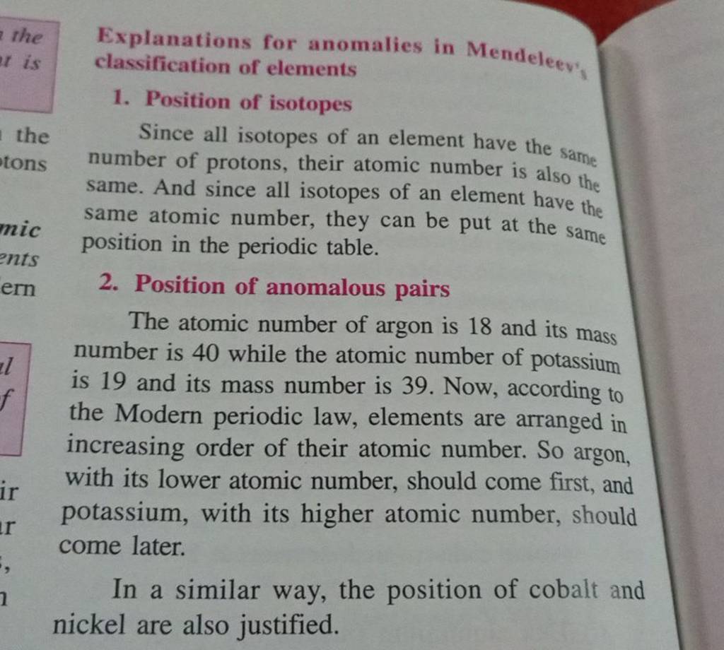 Explanations for anomalies in Mendeleev's classification of elements 1. P..