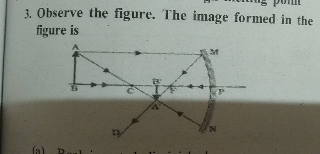 3. Observe the figure. The image formed in the figure is | Filo