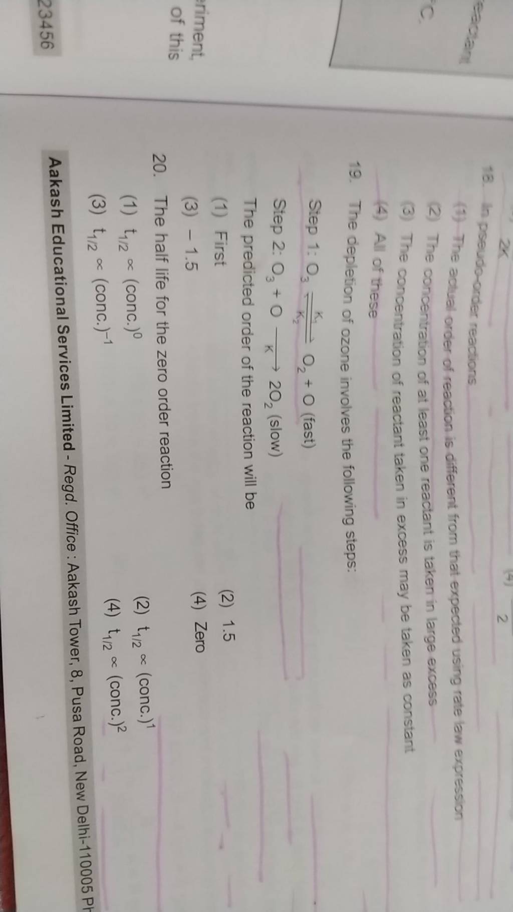 The Half Life For The Zero Order Reaction Filo