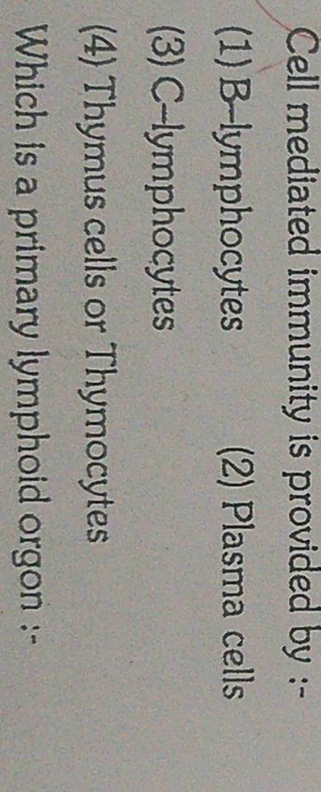 Cell mediated immunity is provided by :- | Filo