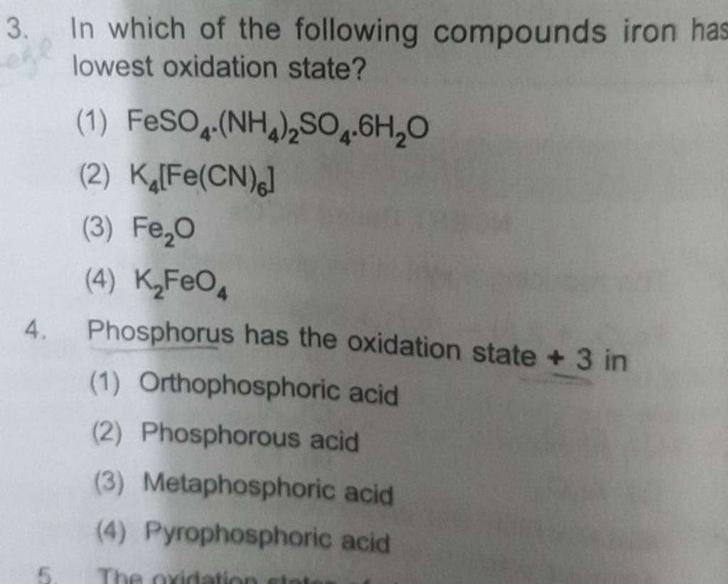 Phosphorus has the oxidation state +3 in | Filo